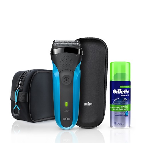 Электробритва Braun Series 3 310ts + гель Gillette + футляр + нессесер ...